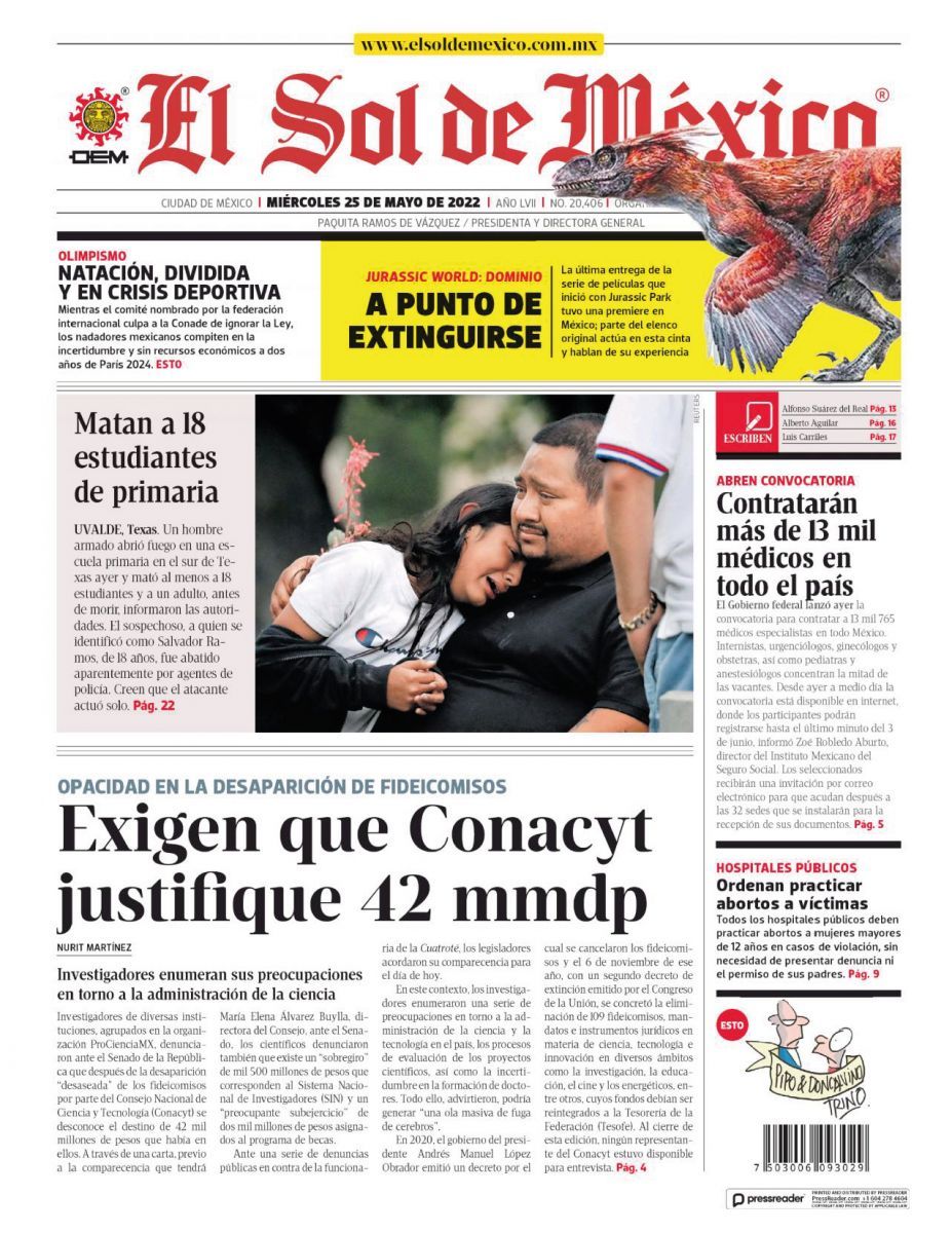 Portadas de los principales periódicos nacionales de México