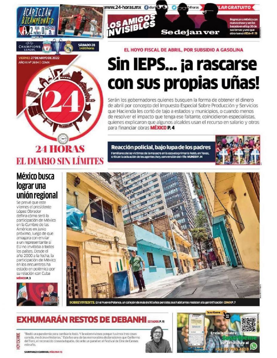 Portadas de los principales periódicos nacionales de México